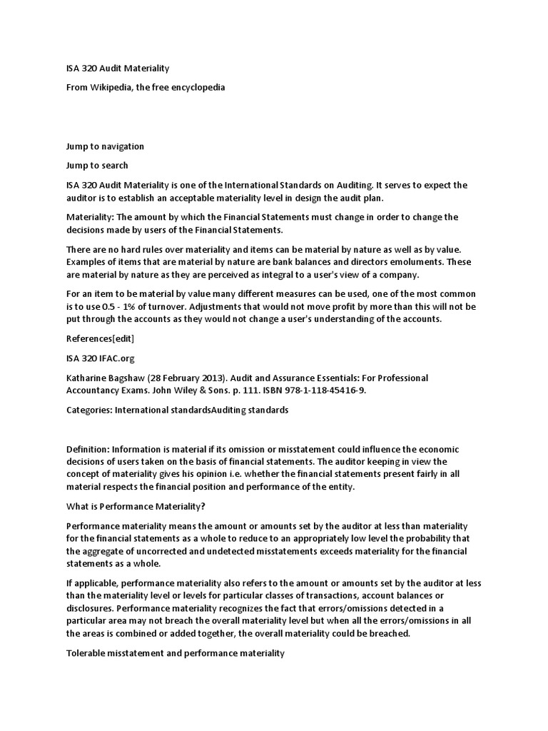 ISA 320 Audit Materiality | PDF | Financial Audit | Audit