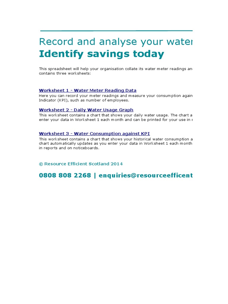 Water Usage Tracking Spreadsheet_0 | Worksheet | Spreadsheet | Free 30 ...