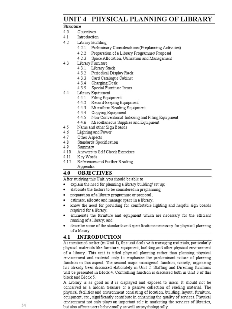 Unit 4 Physical Planning of Library: Structure | PDF | Librarian | Libraries
