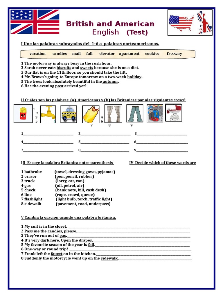 British and American English Test Tests 75819 | PDF | Clothing | Road ...
