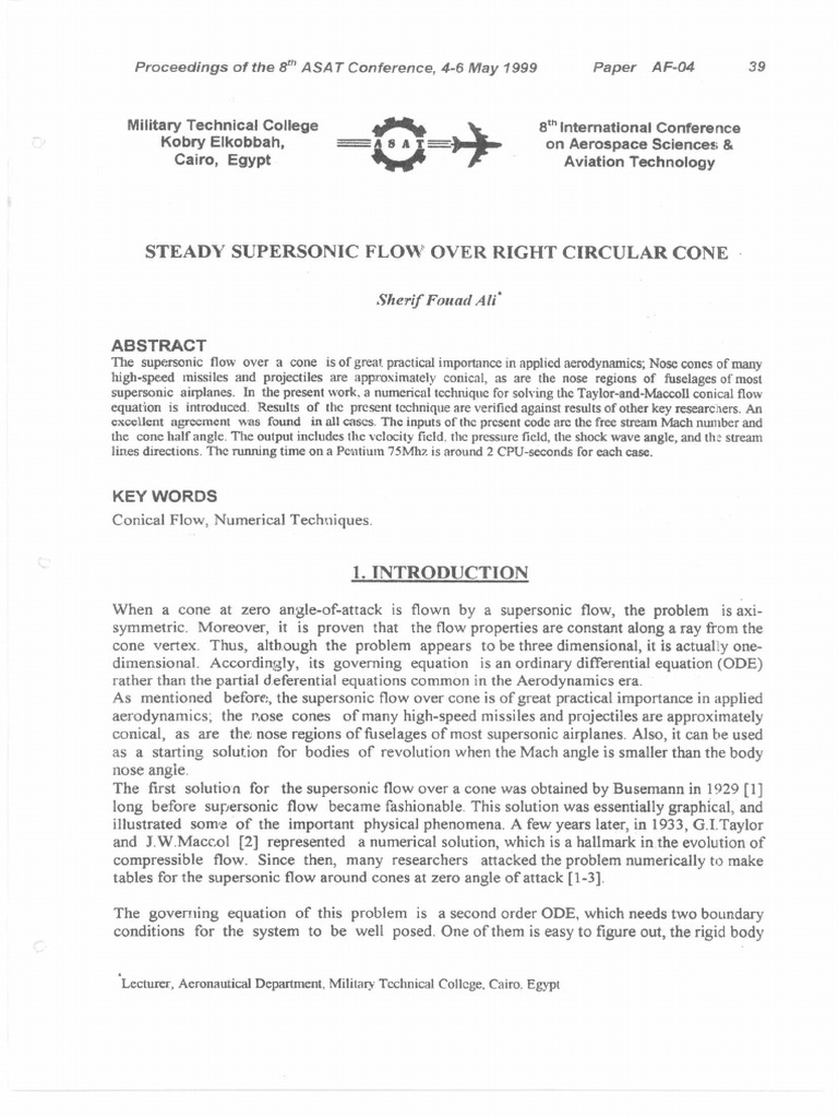 Steady Supersonic Flow Over Right Circular Cone | PDF | Mach Number ...
