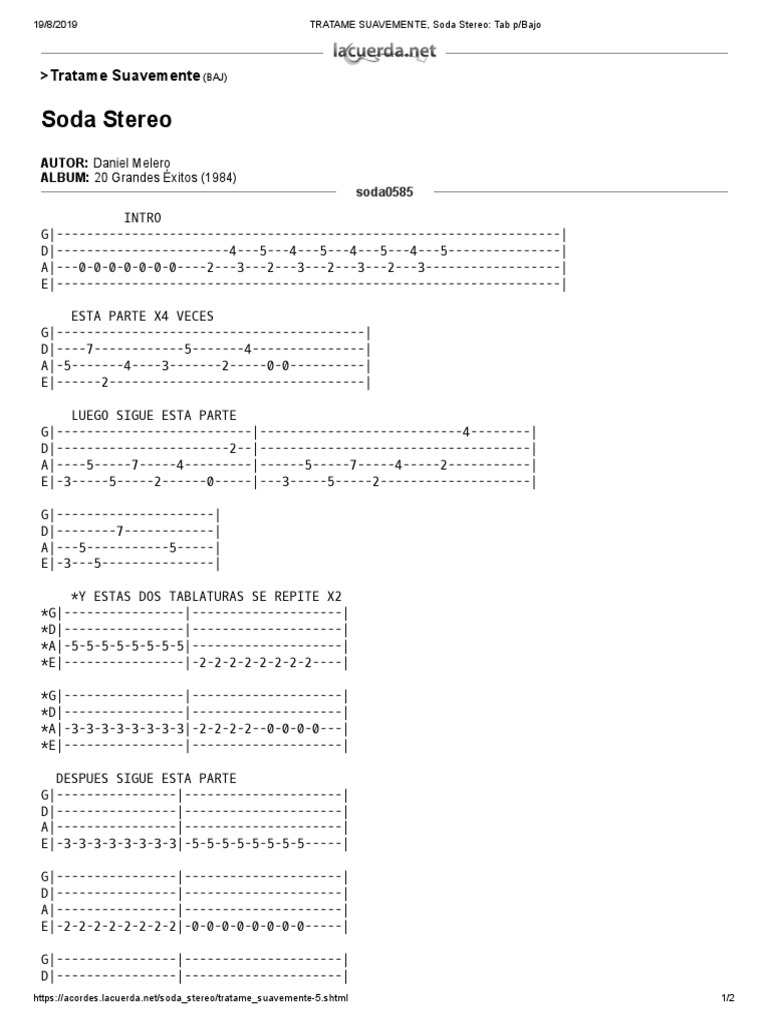 TRATAME SUAVEMENTE, Soda Stereo - Tab P - Bajo PDF | PDF | La música rock