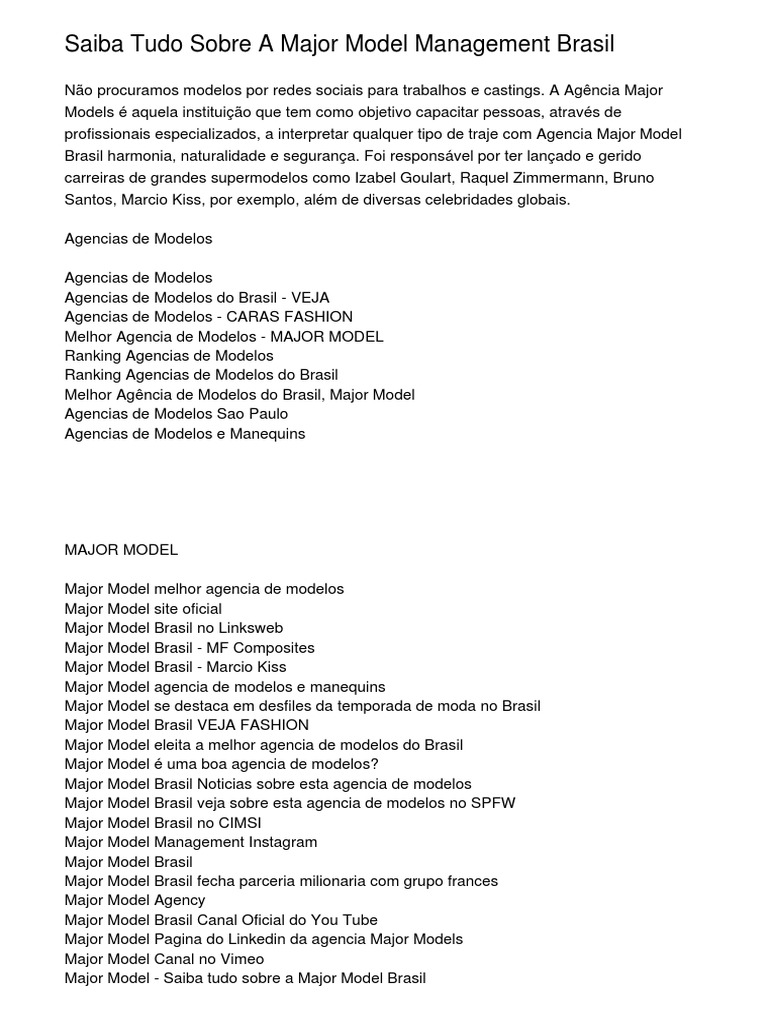 Saiba Tudo Sobre A Major Model Management Brasil | PDF | Publicidade ...
