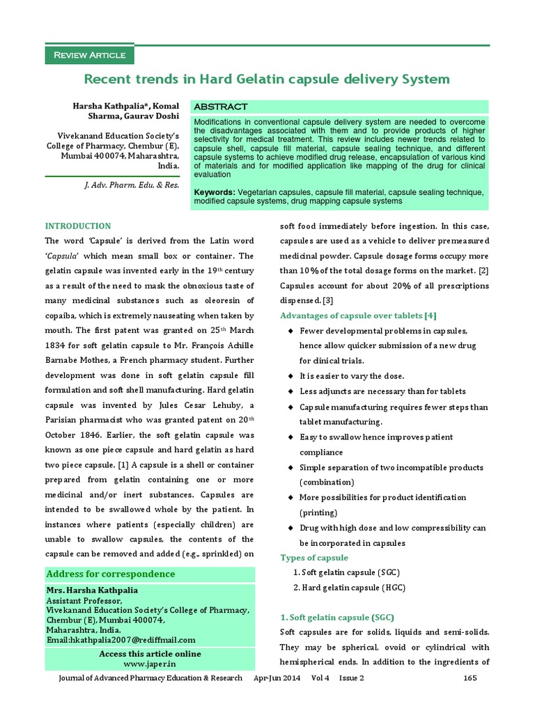 Recent Inno in Hard Gelatine Cap | PDF | Pharmaceutical Formulation ...
