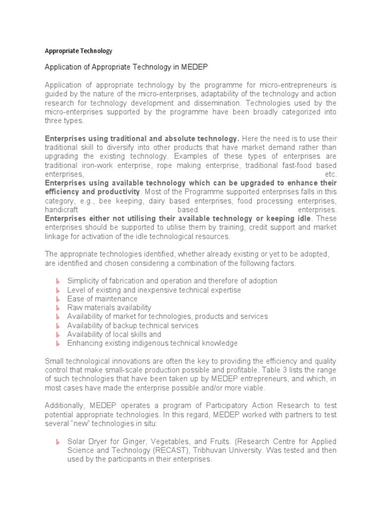Appropriate Technology for Micro-Entrepreneurs | PDF | Appropriate ...