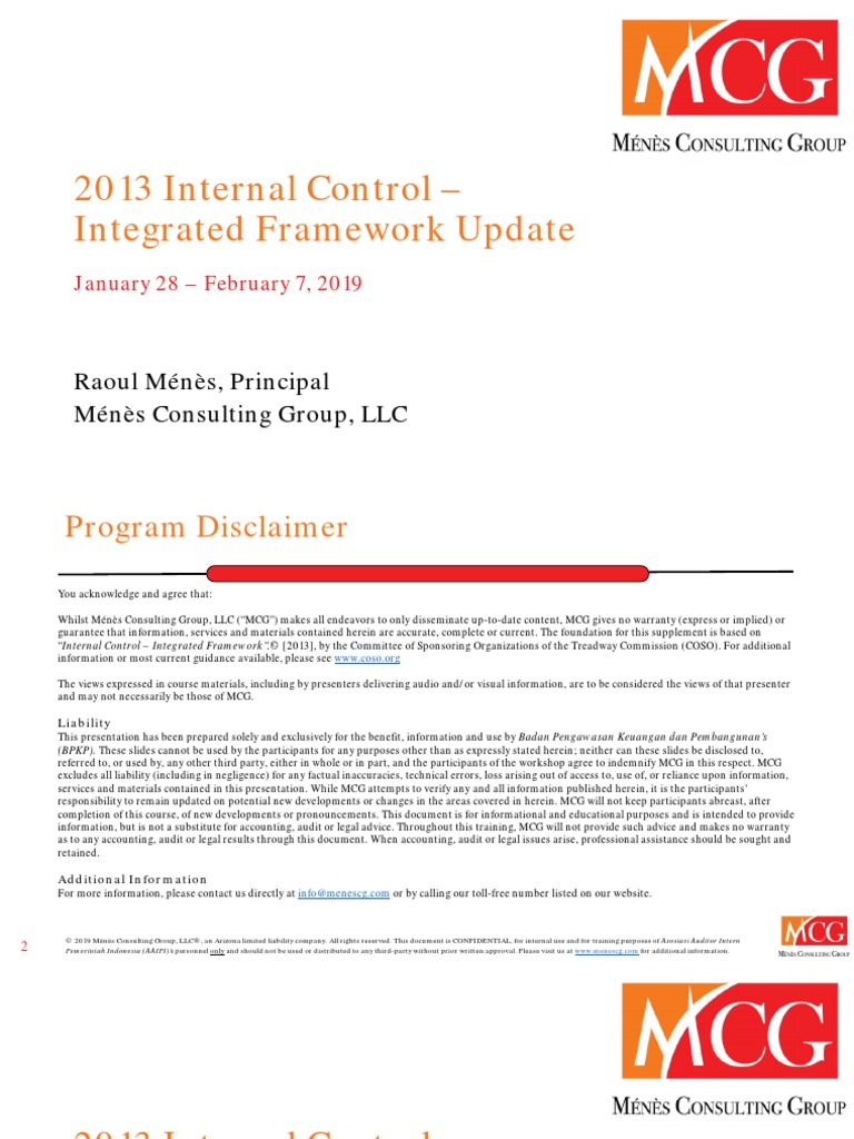 2013 Internal Control - Integrated Framework Update: Raoul Ménès, Principal Ménès Consulting ...
