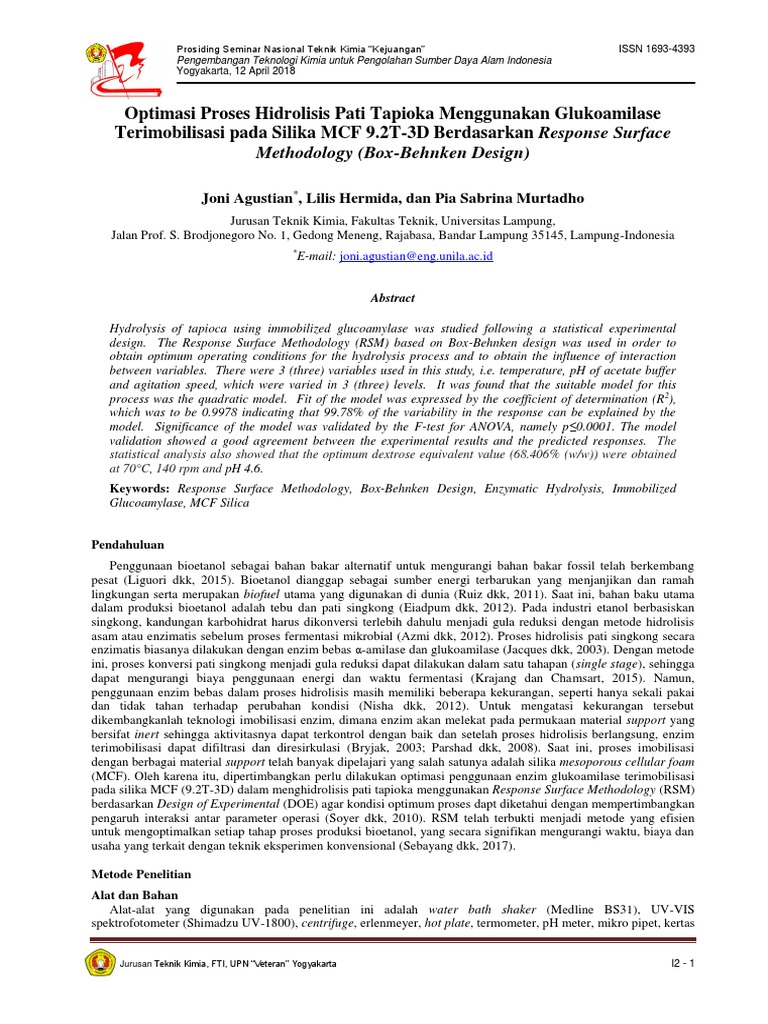 Optimasi Proses Hidrolisis Pati Tapioka Menggunakan Glukoamilase ...