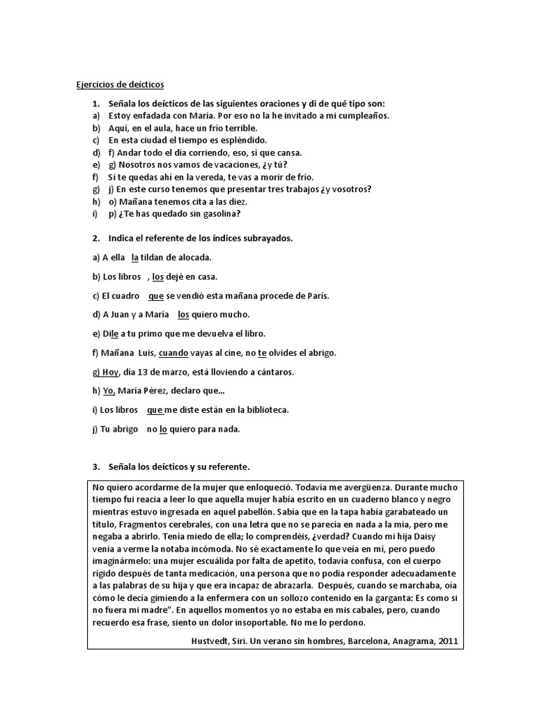 Ejercicios de Deícticos