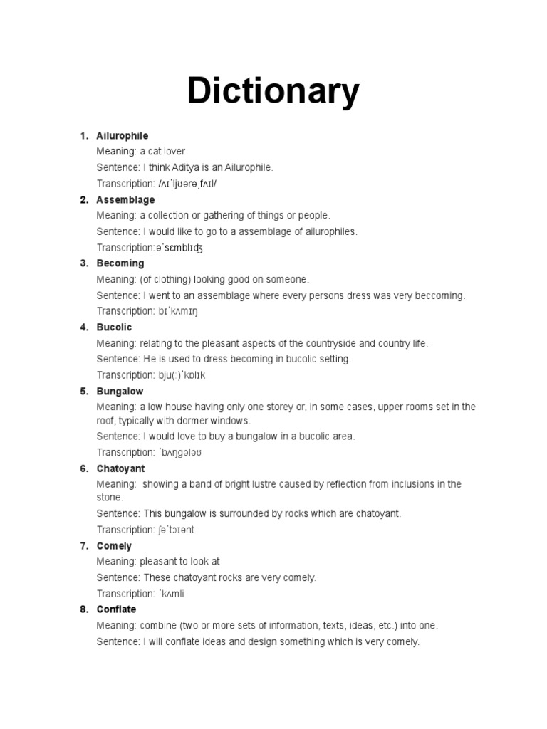 Dictionary: 1. Ailurophile | PDF