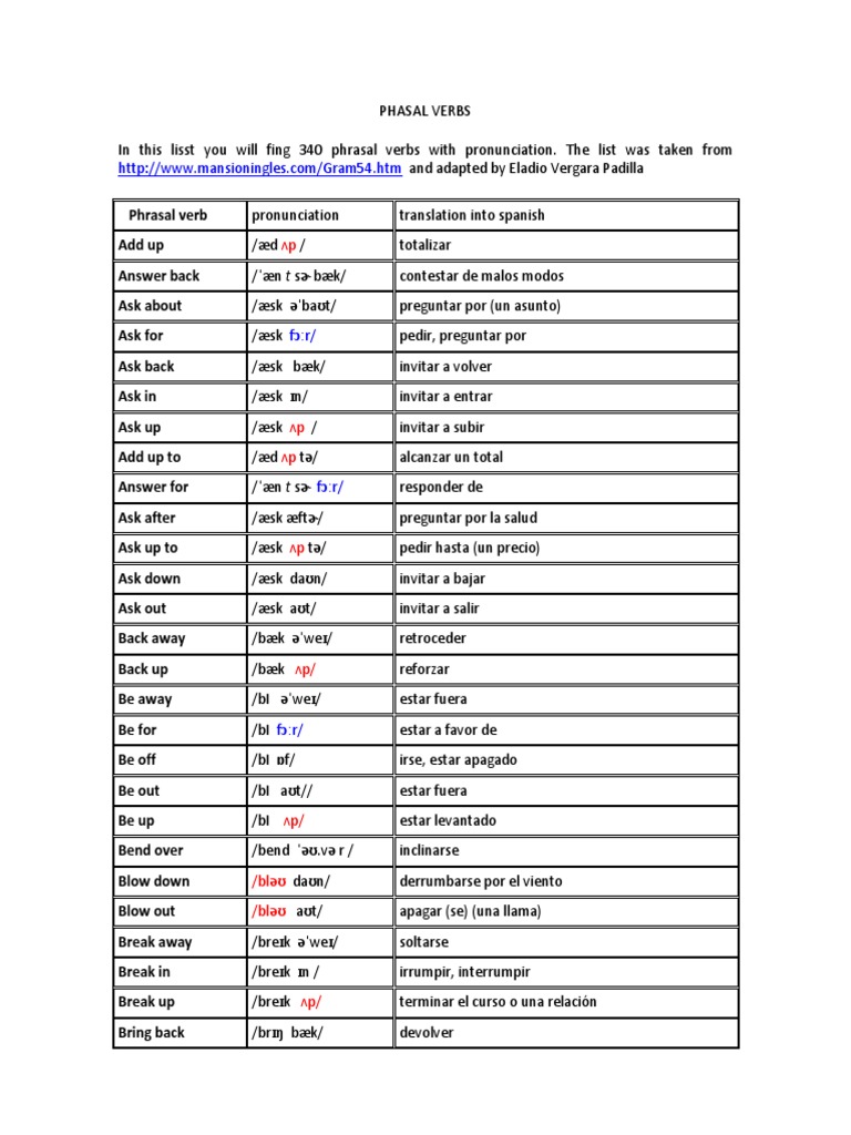 Phasal Verbs List | PDF | Ocio | Deportes