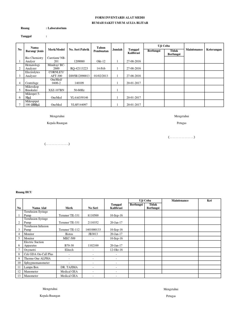 Form Inventaris Alat Medis | PDF