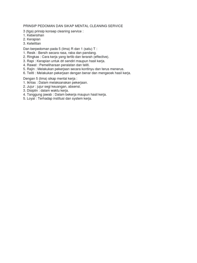 Prinsip Pedoman Dan Sikap Mental Cleaning Service | PDF