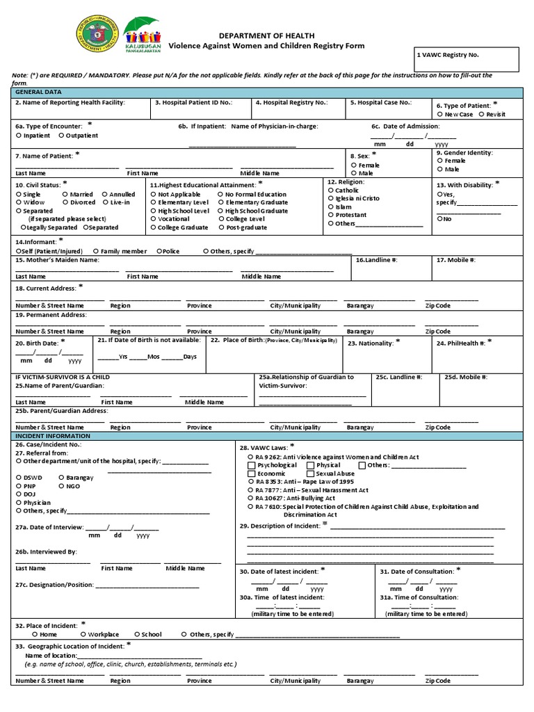 VAWC Form New | PDF | Sexual Assault | Patient