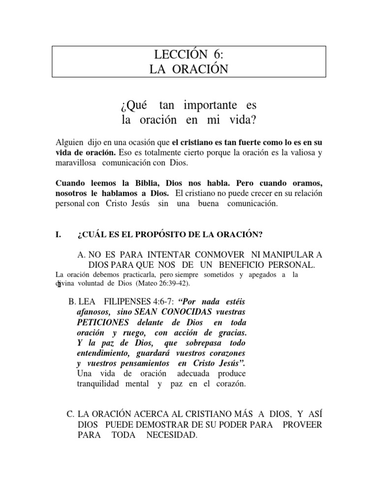 16 Lecciones El Discipulado Biblico Leccion06 La Oracion PDF | PDF | Oración | Primera epístola ...