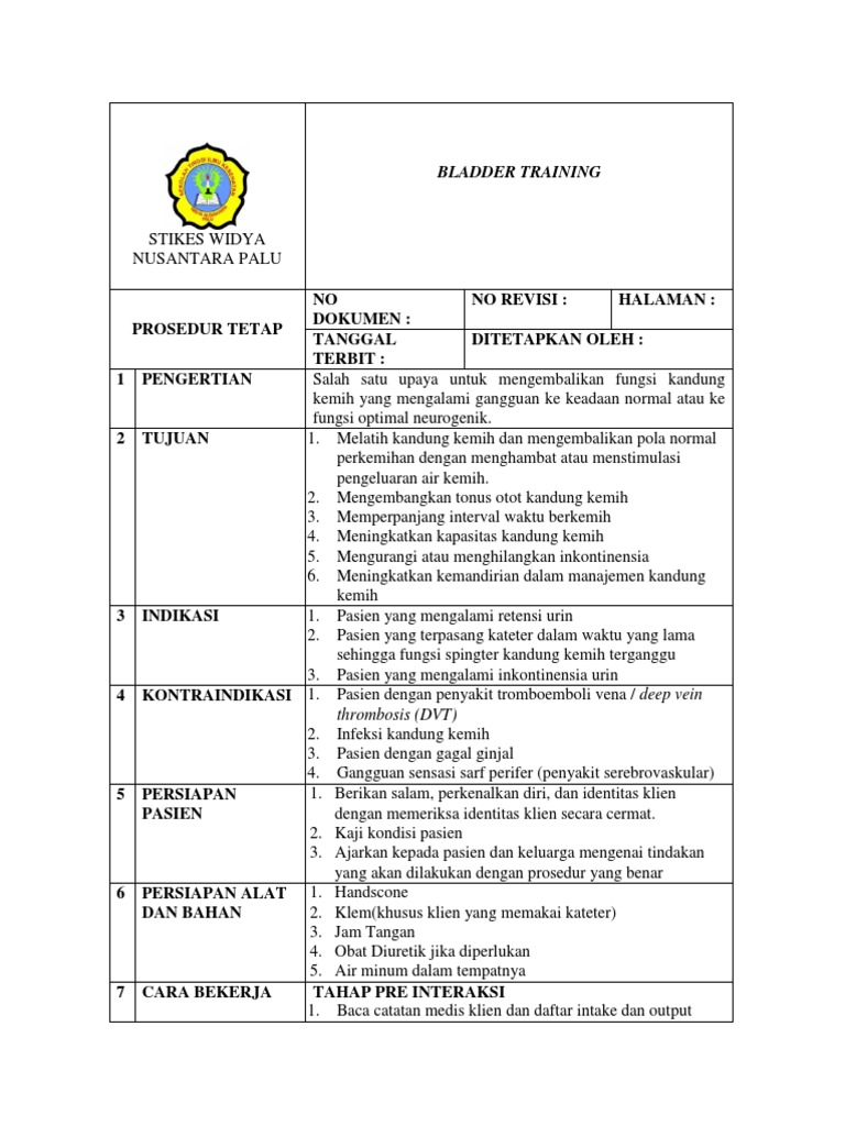 Sop Bladder Training | PDF