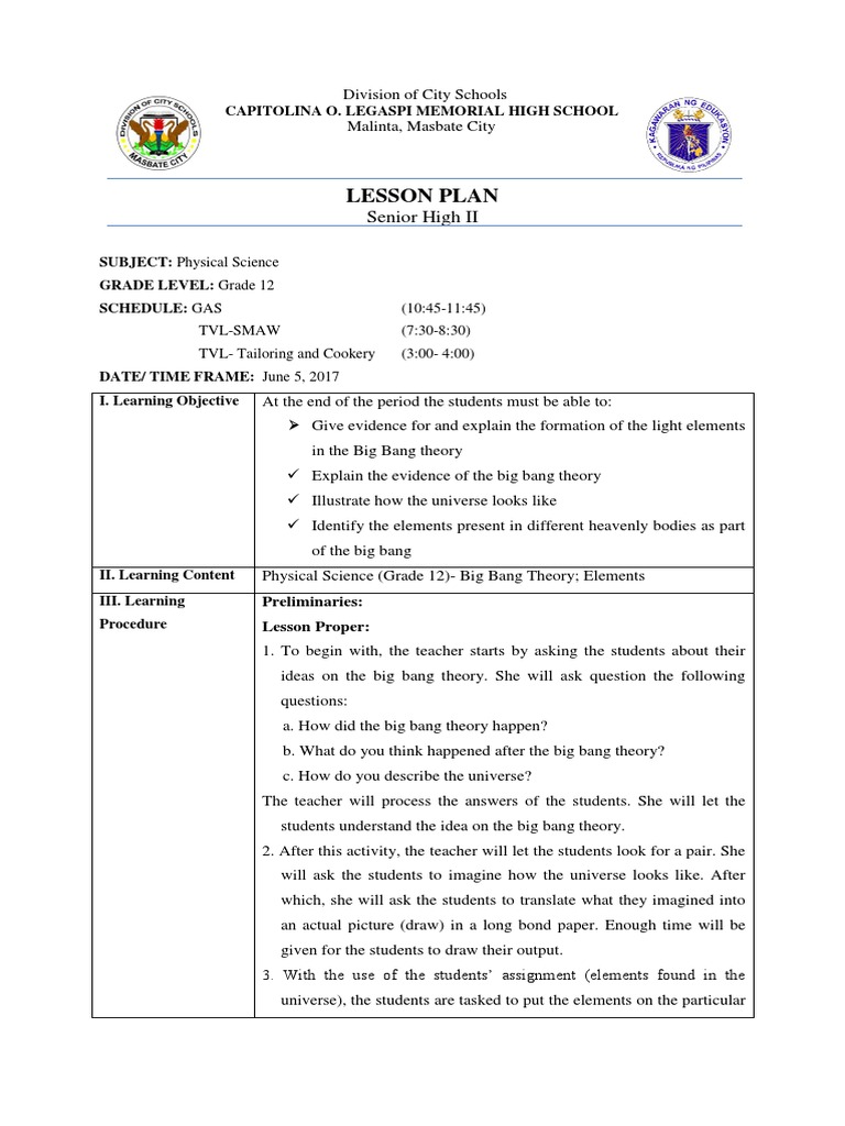 Lesson Plan: Senior High II | Download Free PDF | Universe | Lesson Plan