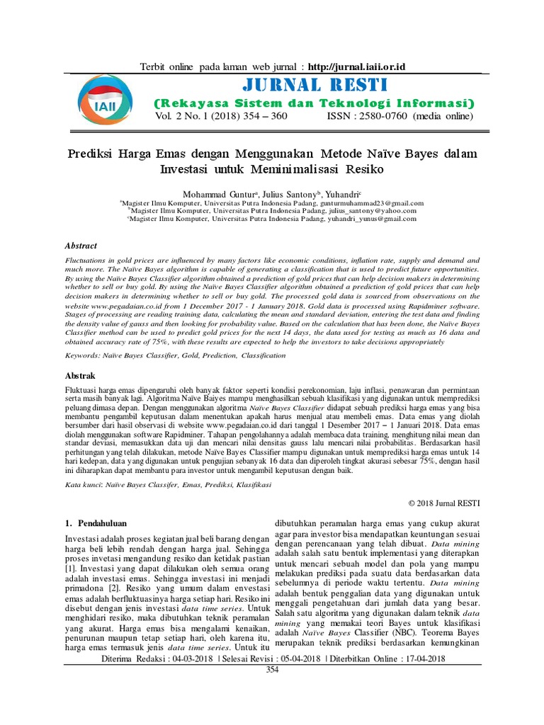 Jurnal Resti | PDF | Klasifikasi Statistik | Prediksi