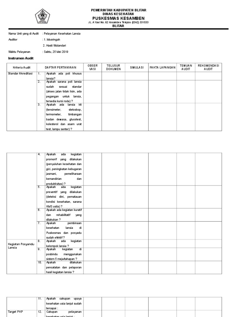 Audit Pelayanan Kesehatan Lansia | PDF
