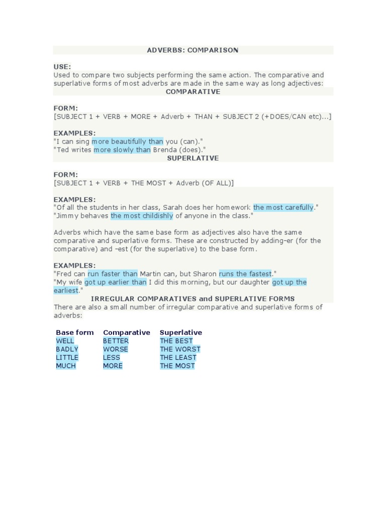 Adverb Comparison: Forms & Examples | PDF | Language Arts & Discipline