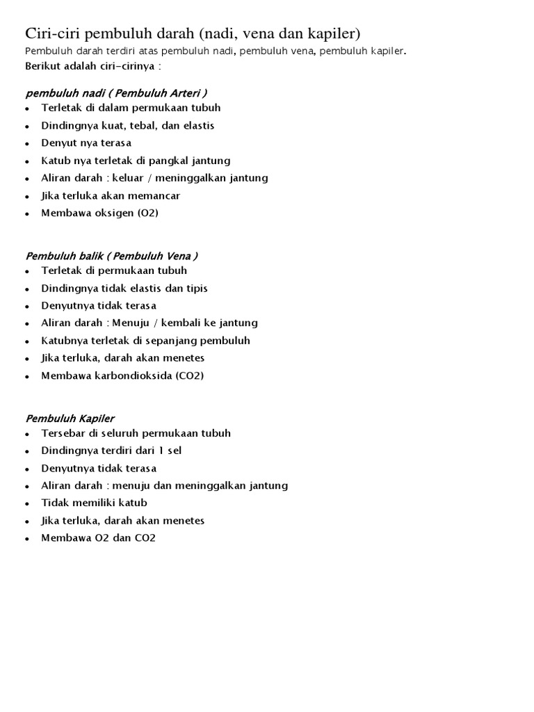 Ciri-Ciri Pembuluh Darah Vena, Arteri Dan Kapiler | PDF | Perjalanan | Seni
