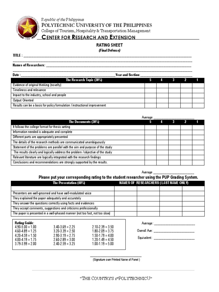 Polytechnic Research Defense Rating Sheet | PDF | Communication ...