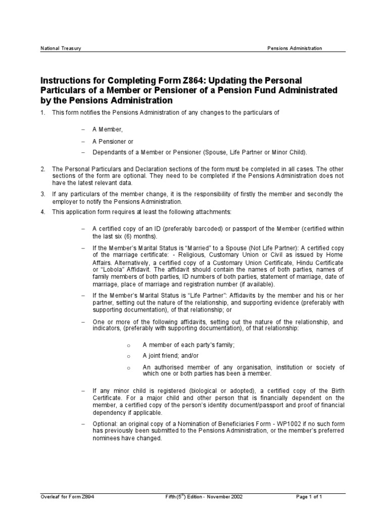 Z864 Form Instructions for Updates | PDF | Identity Document | Marriage
