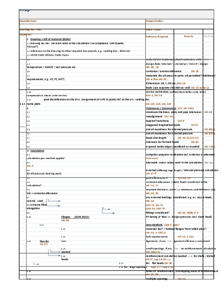 Asme Design Check List Viii-1 Rev0 | PDF | Welding | Construction