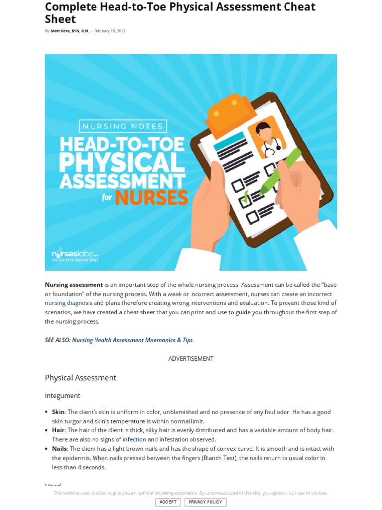 Complete Head-To-Toe Physical Assessment Cheat Sheet | PDF | Neck | Thorax