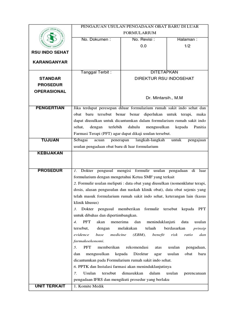 010 Spo Pengajuan Usulan Pengadaan Obat Baru Di Luar Formularium Pdf