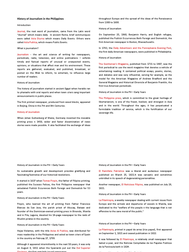 History of Philippine Journalism | PDF | Newspapers | Magazines
