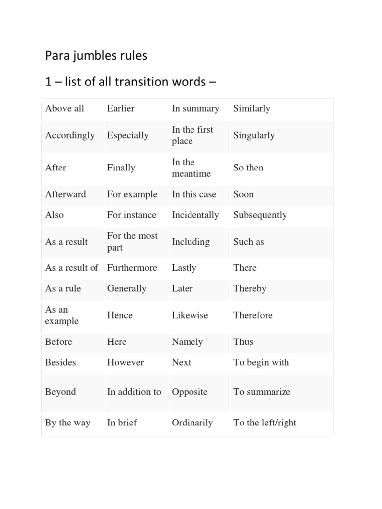Rules for Rearranging Parajumbles | PDF | Sentence (Linguistics ...