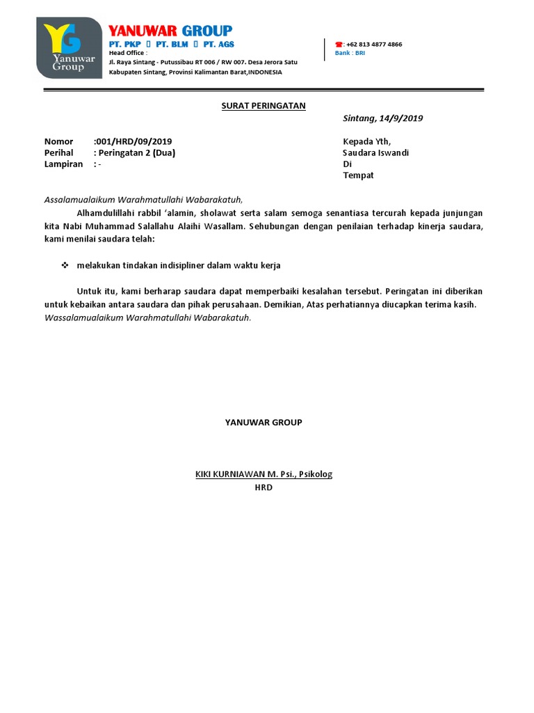 Surat Peringatan Karyawan Kedua | PDF