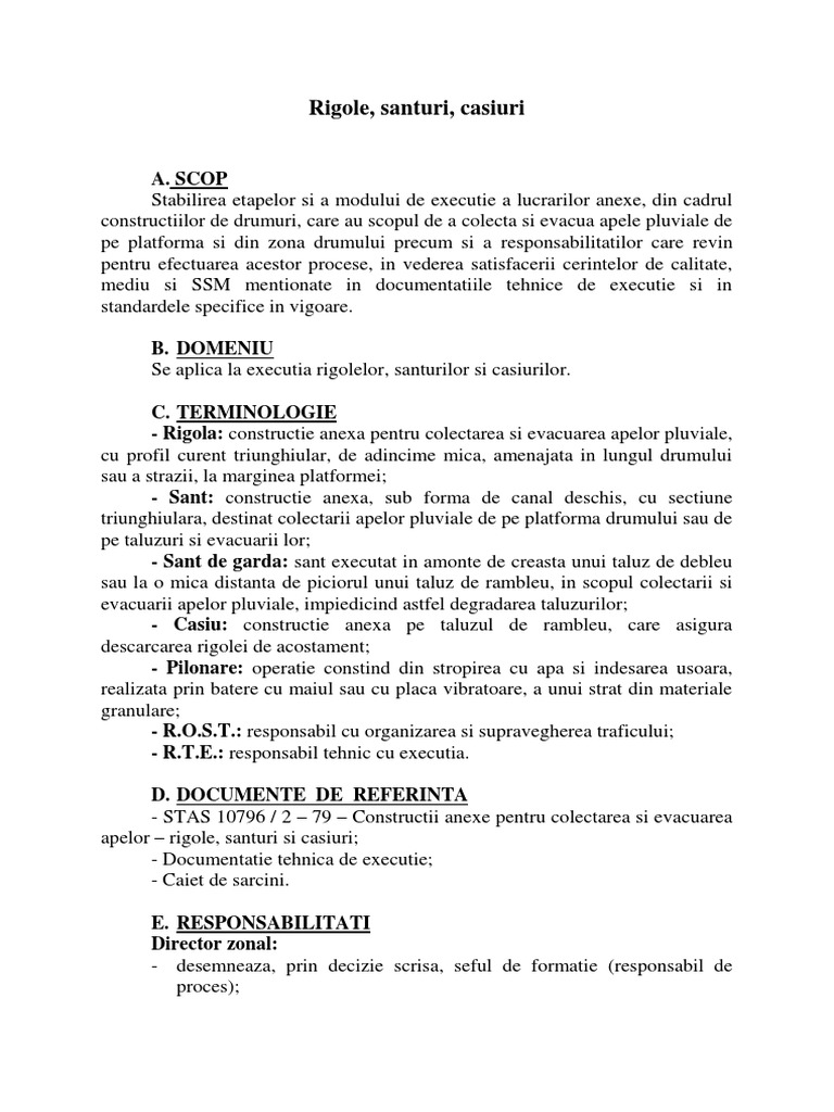 Proceduri de Executie Rigole, Santuri, Casiuri | PDF