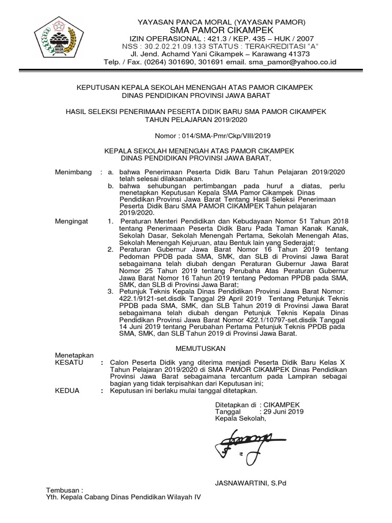 Contoh FORMAT SK PPDB | PDF