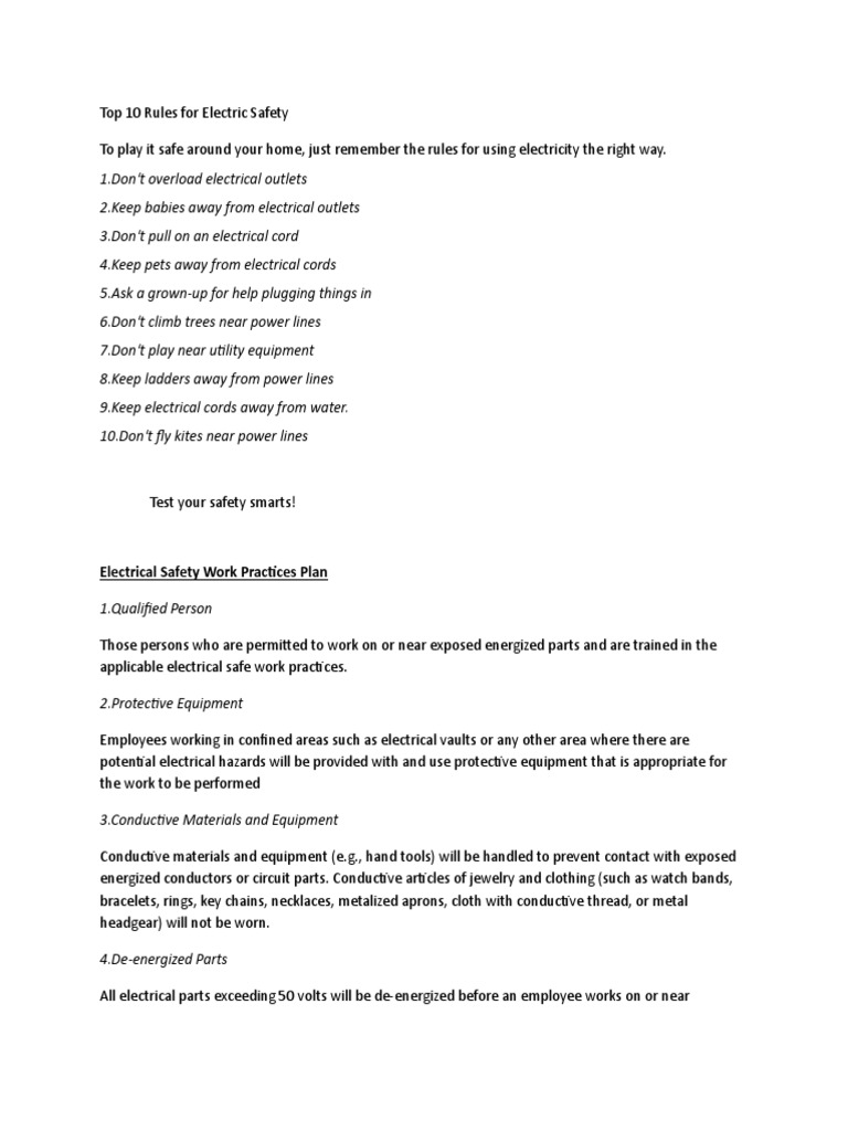 Electrical Safety Work Practices Plan | PDF | Electrical Wiring ...
