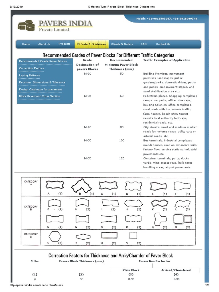 Different Type Pavers Block Thickness Dimensions.pdf | Road | Road Surface