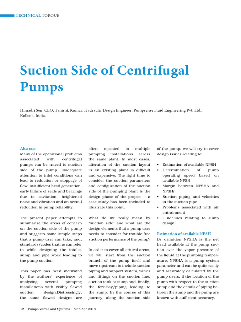 Suction Side Design Considerations for Centrifugal Pumps: Estimating ...
