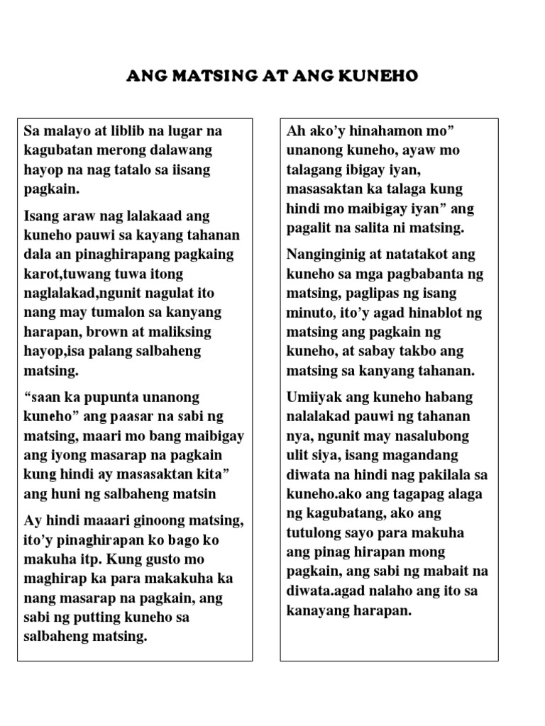 Ang Matsing at Ang Kuneho | PDF