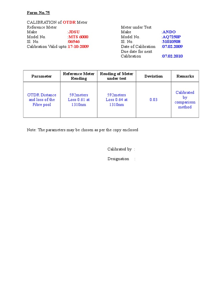 OTDR Calibration Form | PDF | Scientific Method | Scientific Observation