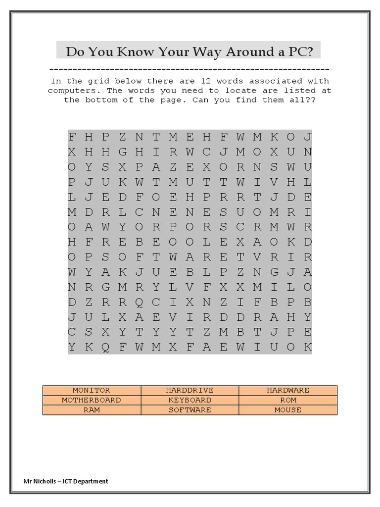 General PC Terminology Wordsearch | PDF
