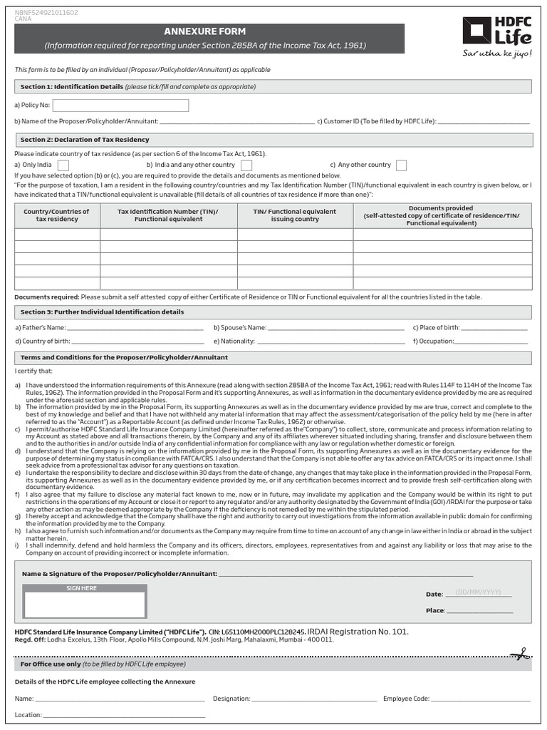 Fatca Form New | PDF | Taxes | Identity Document