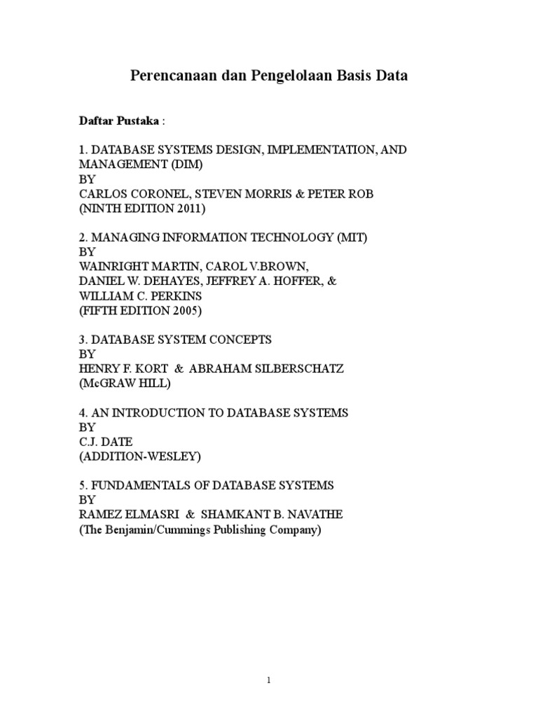 Perencanaan Dan Pengelolaan Basis Data: Daftar Pustaka | PDF | Databases | Data Warehouse