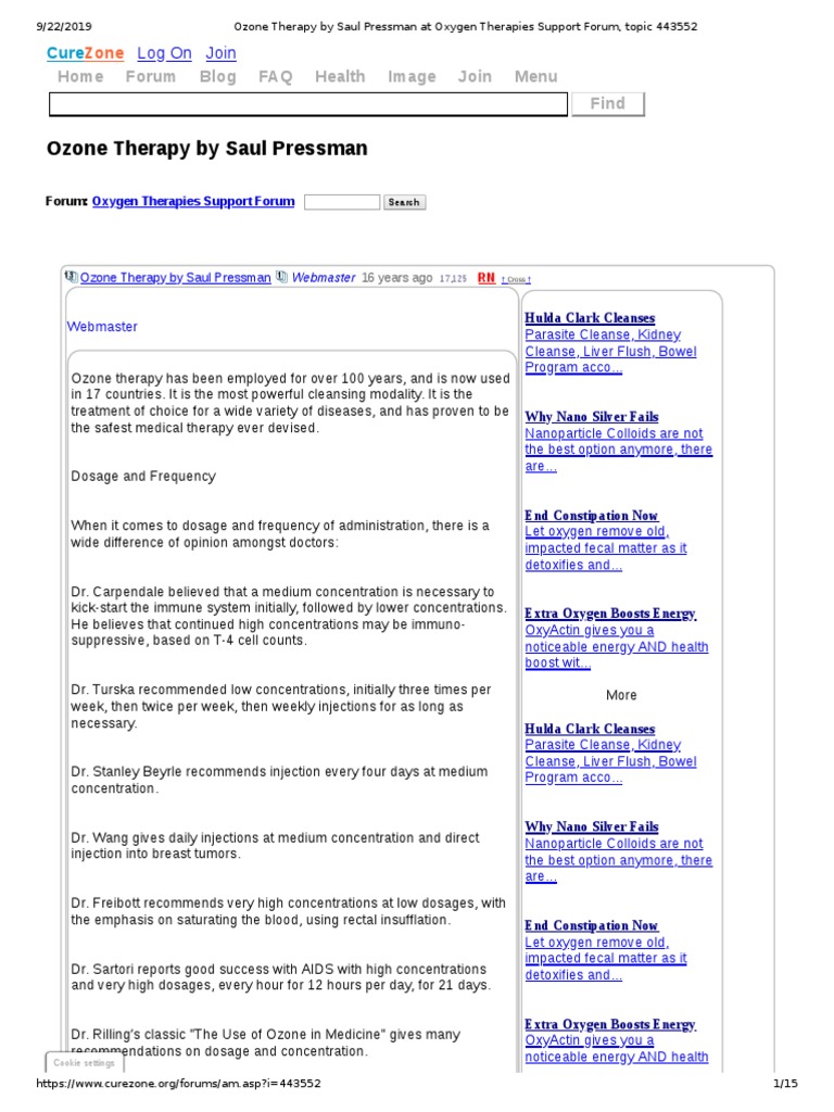 Ozone Therapy by Saul Pressman at Oxygen Therapies Support Forum, Topic ...