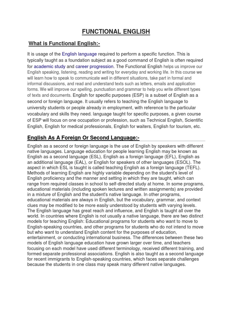 What Is Functional English | PDF | English As A Second Or Foreign ...