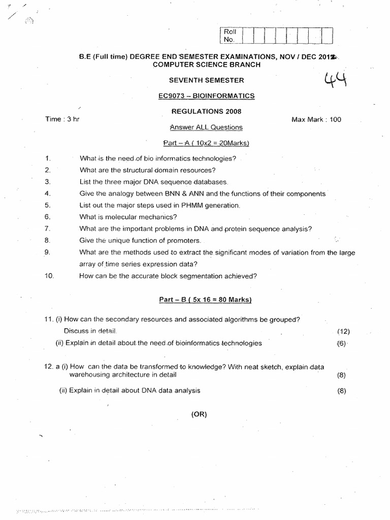 Bioinformatics exam questions and answers | PDF | Bioinformatics | Life Sciences