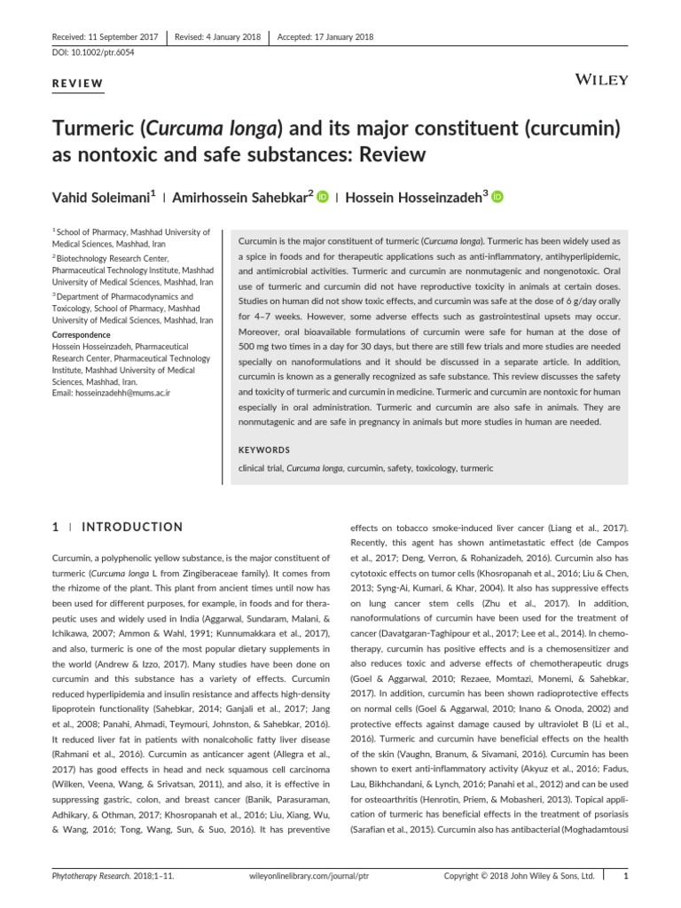 Turmeric (Curcuma Longa) and Its Major Constituent (Curcumin) As ...
