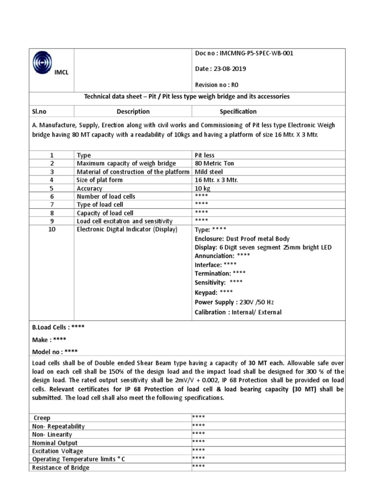 80MT Weigh Bridge Specification | PDF | Personal Computers | Computer Hardware