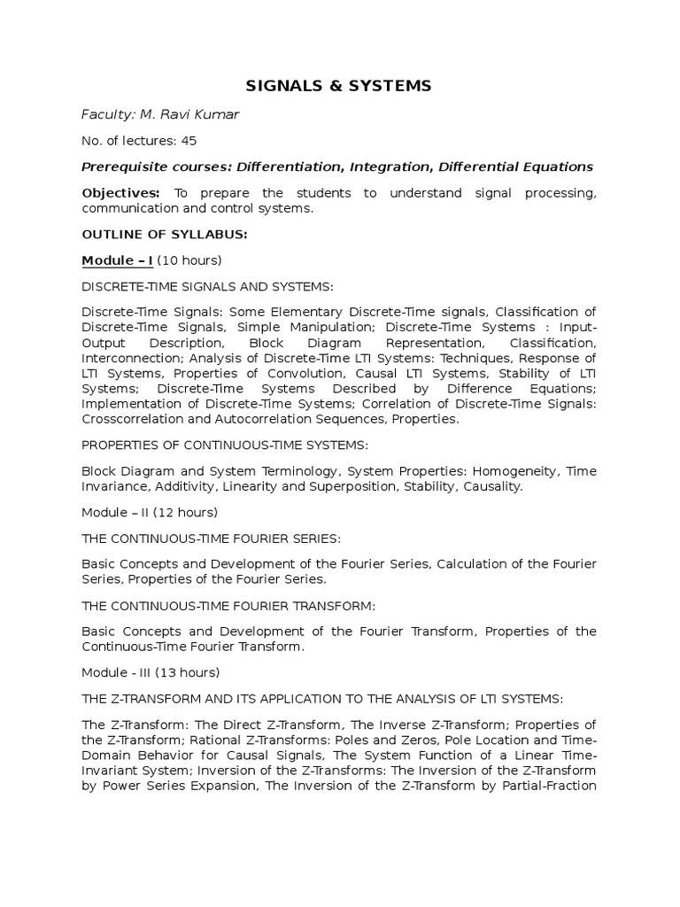 Signals and Systems | PDF | Discrete Fourier Transform | Convolution