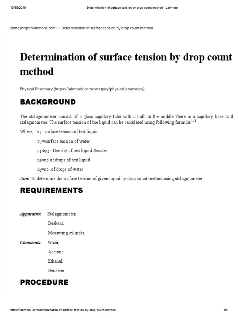 Determination of Surface Tension by Drop Count Method - Labmonk ...