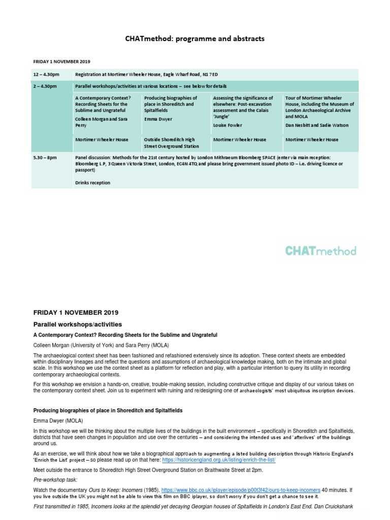 CHAT Method Programme FINAL 311019 | PDF | Archaeology | Museum